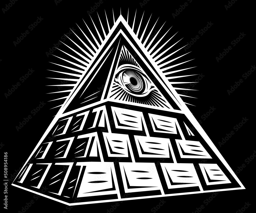Stylized brick pyramid of Masons with an all-seeing eye. Vector ...