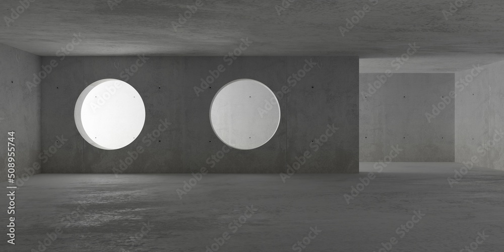 Abstract empty, modern concrete room with indirect lighting and divider ...