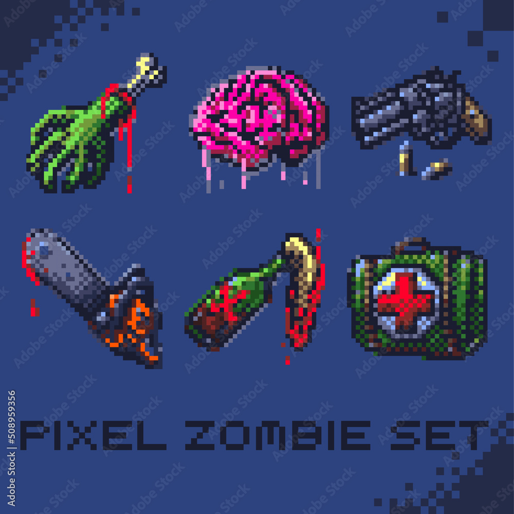 Pixel Zombie set 32x32 Stock Vector | Adobe Stock