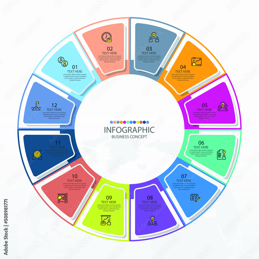 Basic circle infographic template with 12 steps, process or options ...