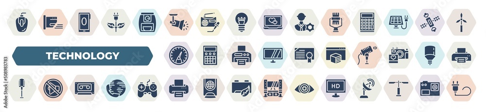 set of 40 filled technology icons. glyph icons such as classroom ...