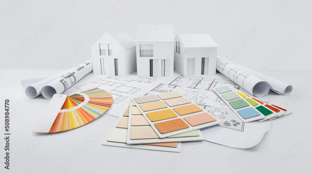 design and choice colors for house planning, plaster samples on ...