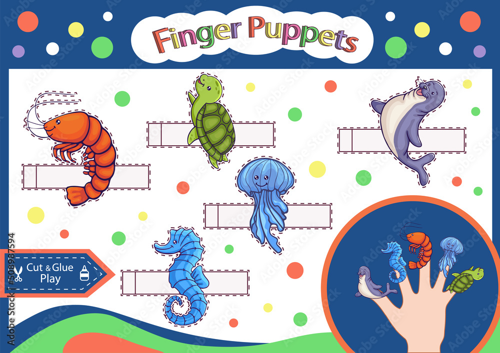 Finger puppets cute paper sea fish. Kids craft children education ...