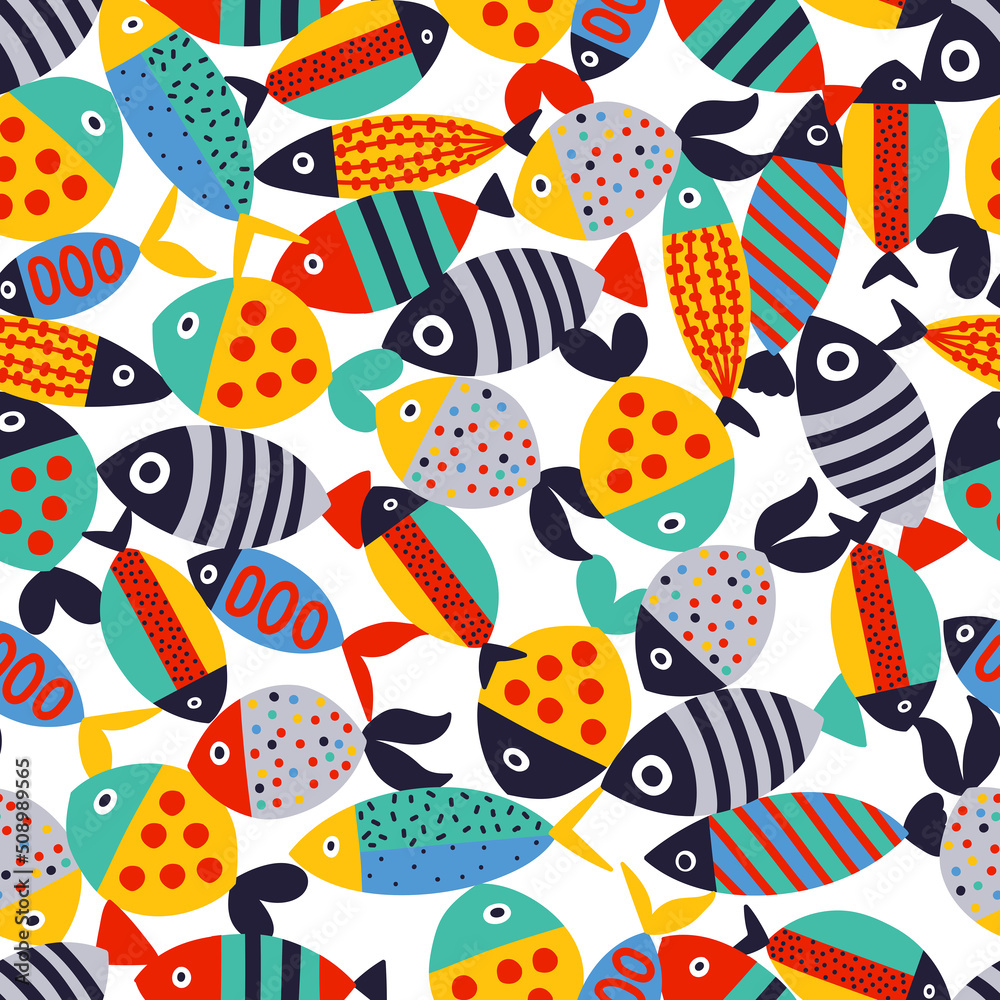 Cute colorful fish. Kids background. Seamless pattern. Can be used in ...