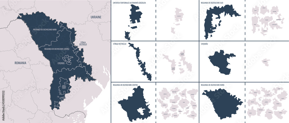 Vector color detailed map of Moldova with the administrative divisions ...