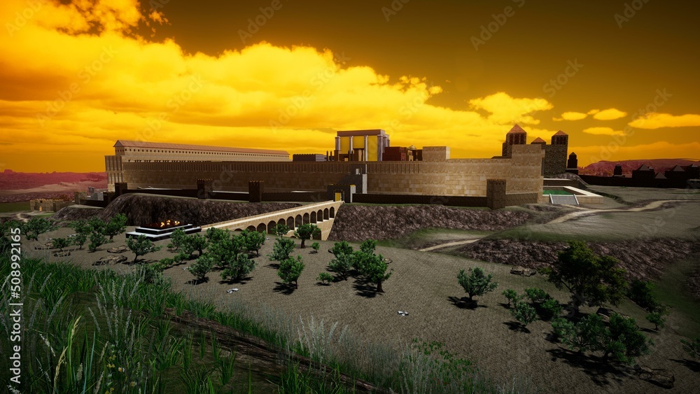 Herod's temple from the Mount of Olives Stock Illustration | Adobe Stock