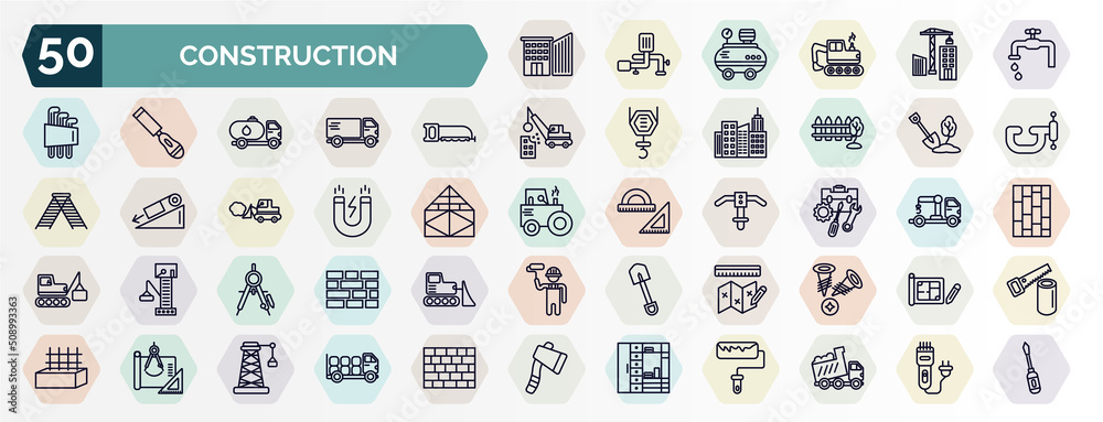 set of construction web icons in outline style. thin line icons such as ...