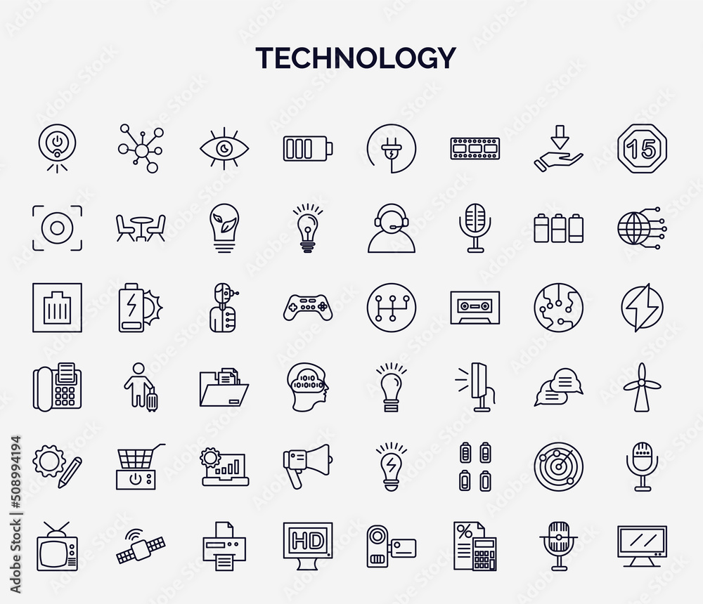 set of technology web icons in outline style. thin line icons such as ...