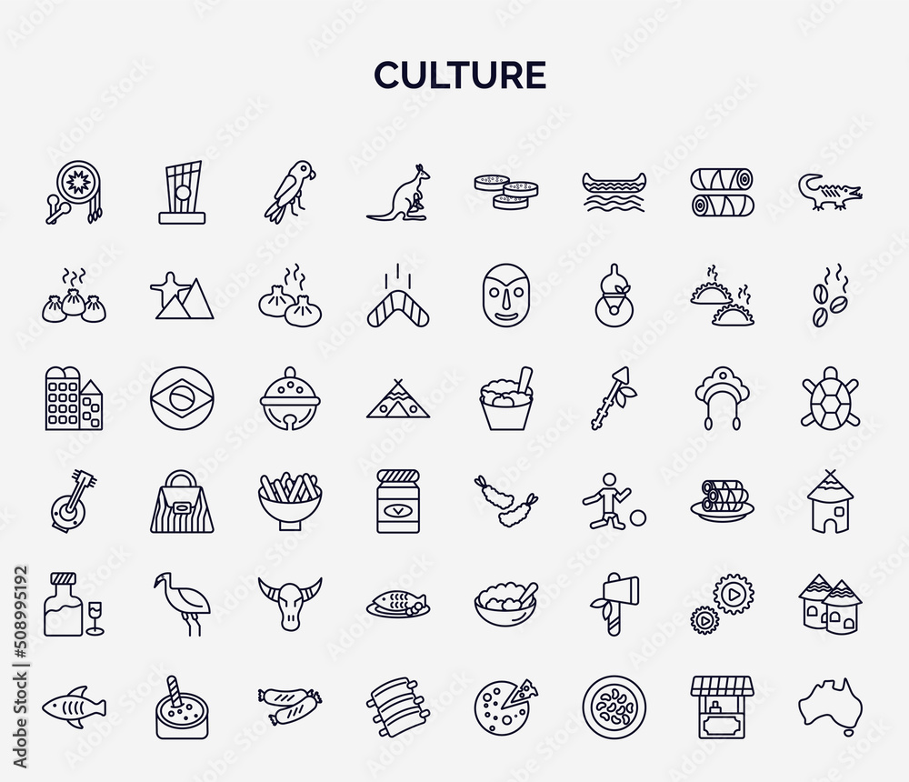 set of culture web icons in outline style. thin line icons such as ...