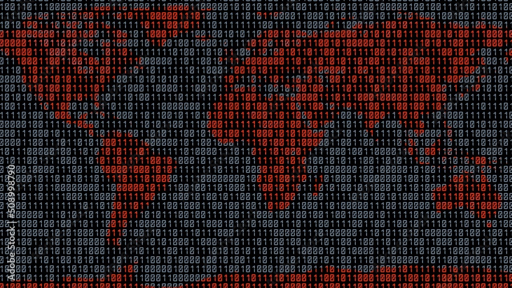 Binary code. Zeros and ones in the form of a map of the world. Global programming concept ...