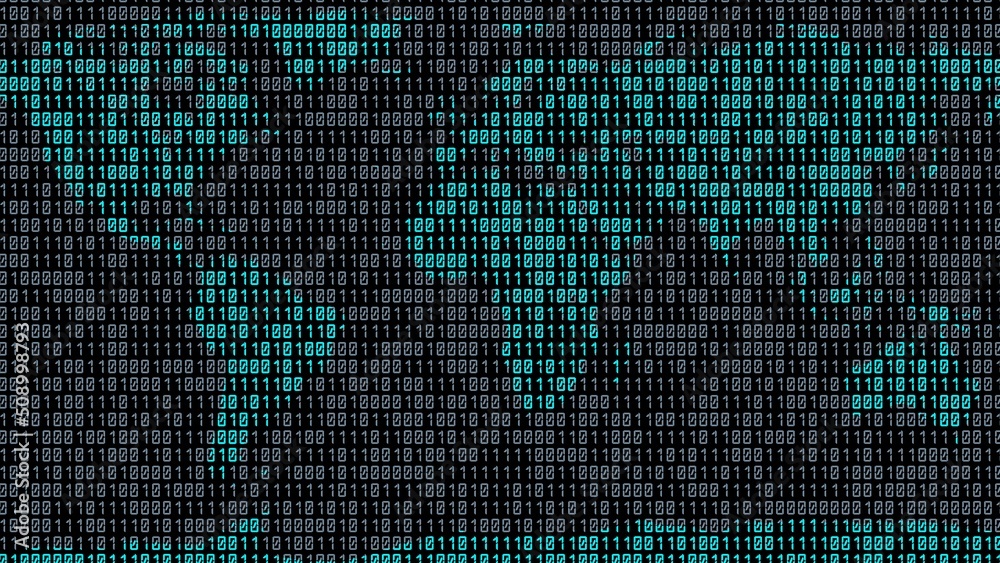 Binary code. Zeros and ones in the form of a map of the world. Global programming concept ...