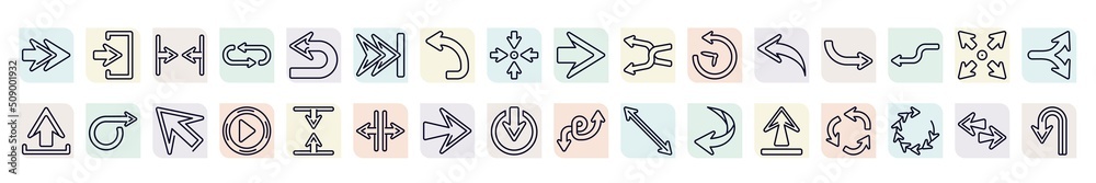 set of arrows icons in outline style. thin line icons such as next ...