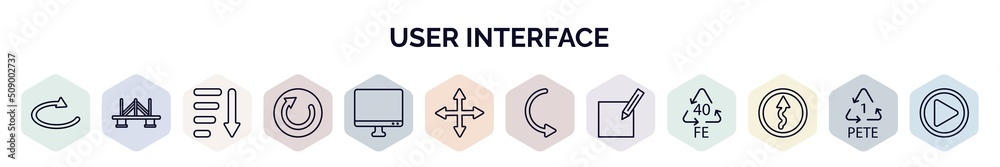 set of user interface web icons in outline style. thin line icons such as loop arrow, bridge ...