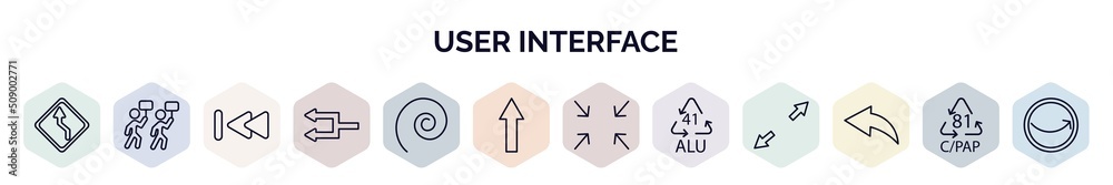 set of user interface web icons in outline style. thin line icons such as left reverse curve ...