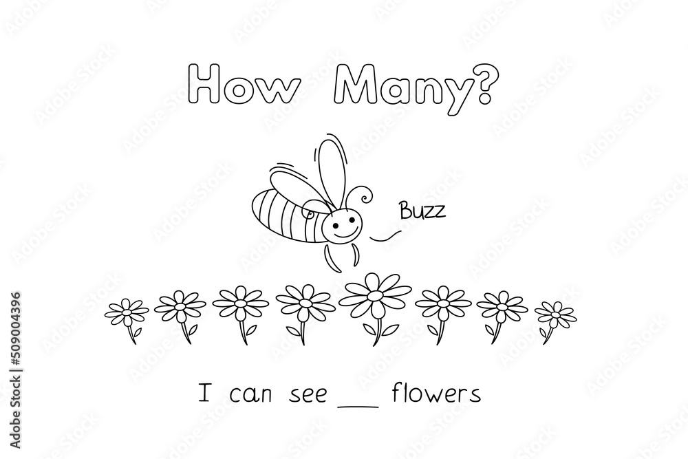 Cartoon bee counting game. Vector coloring book for children education ...