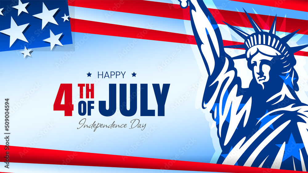 Modern 4th of July design with USA flag and statue of liberty ...