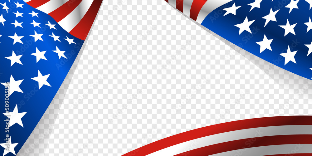 United States of America transparent banner background with waving flag ...