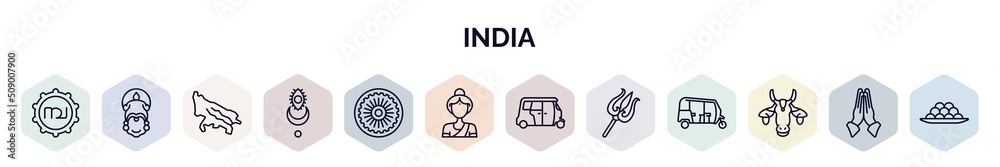 set of india web icons in outline style. thin line icons such as tamil ...