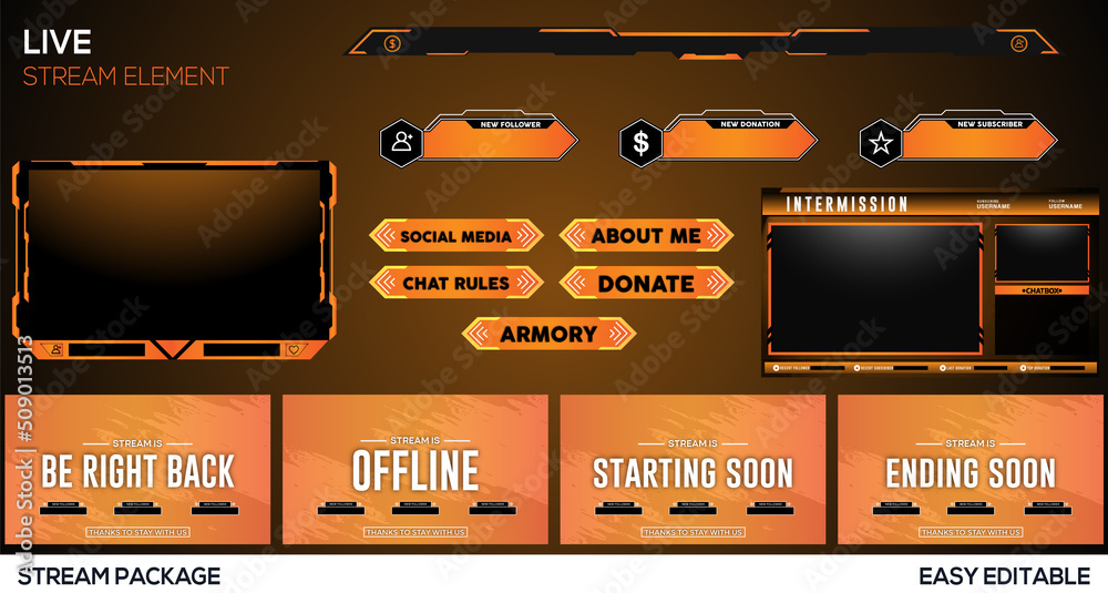 Cyberpunk neon orange stream facecam, overlay, panal, screen full ...