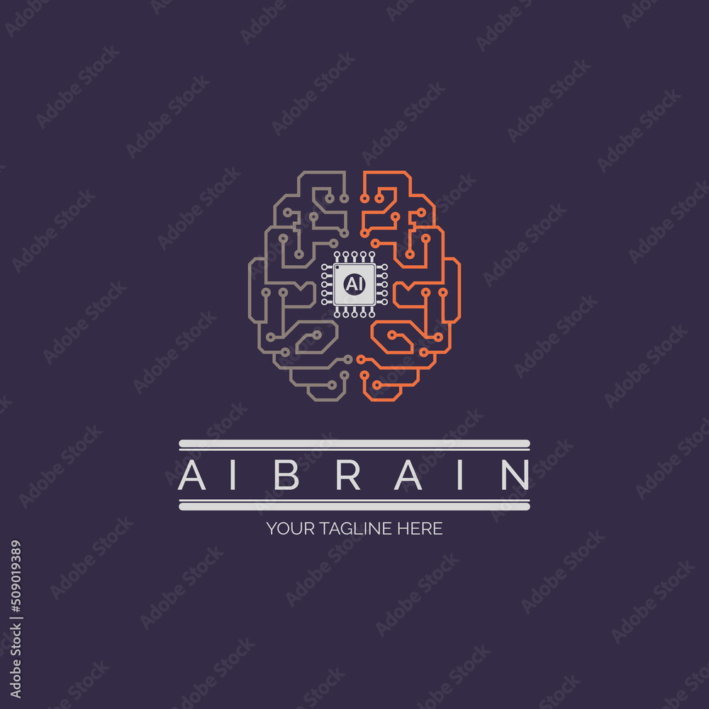 Brain AI Integrated Circuit microchip CPU ai smart chip logo design ...