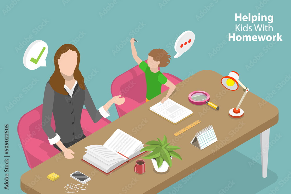 3D Isometric Flat Vector Conceptual Illustration of Helping Kids With ...