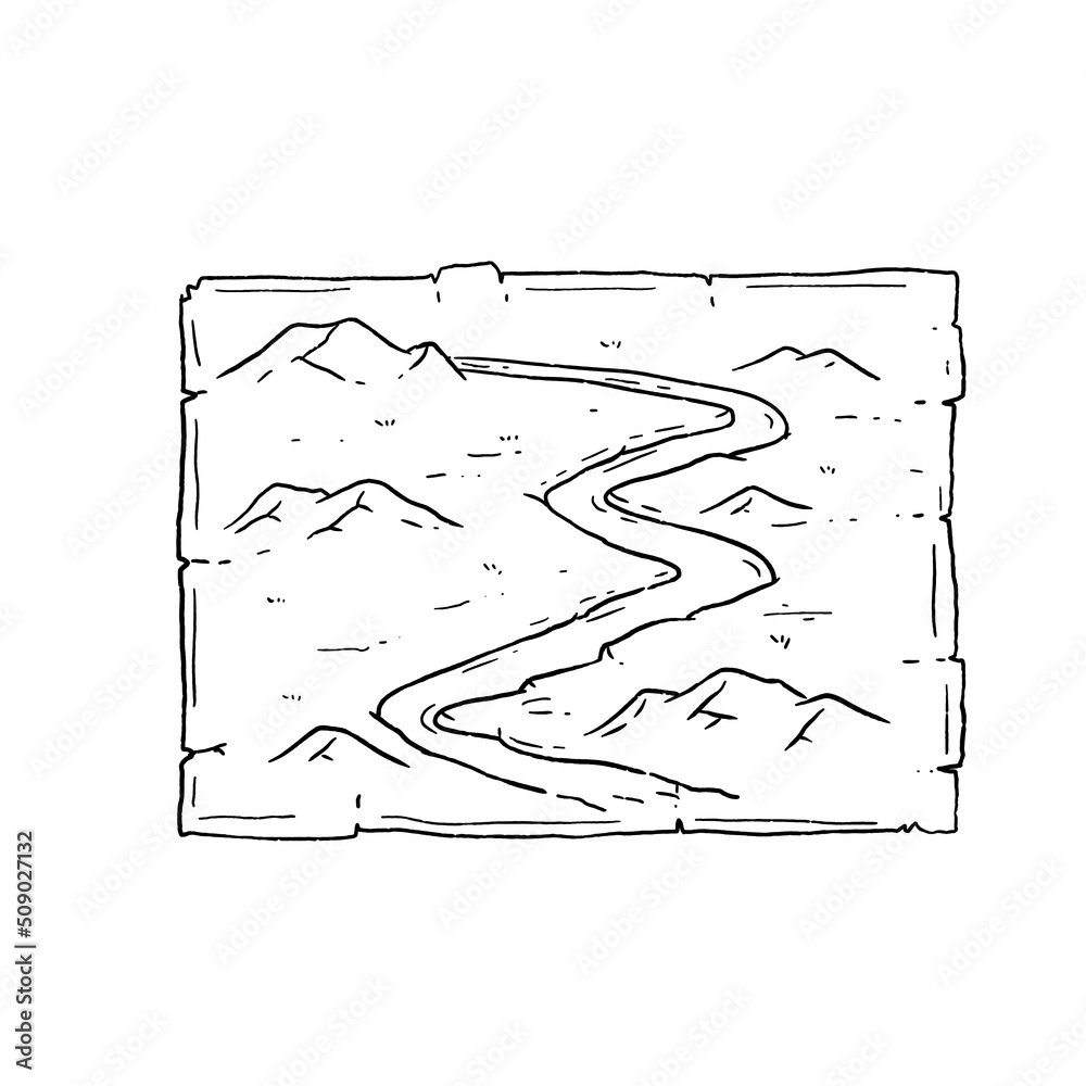 Old map with hill and Mountains in engraving style. Landscape Rocky ...