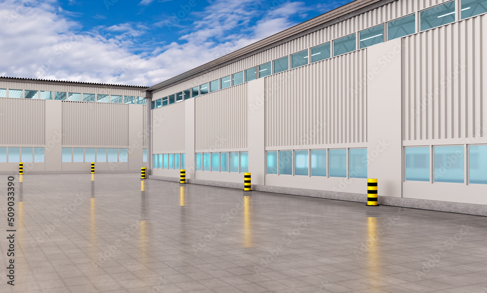 Exterior of warehouse buildings. Visualization of warehouses with ...