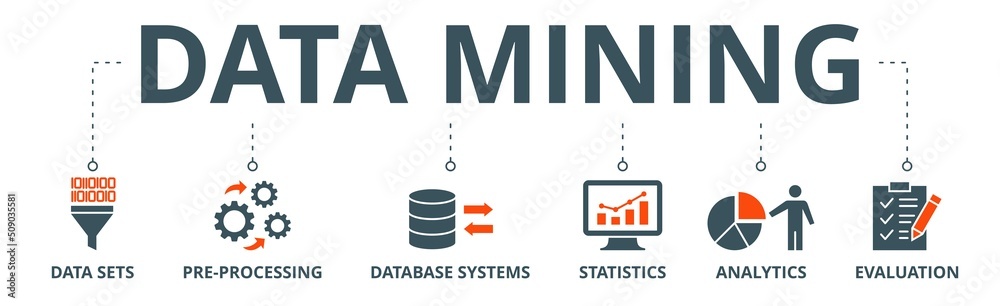 Data mining banner web icon vector illustration concept with icon of ...