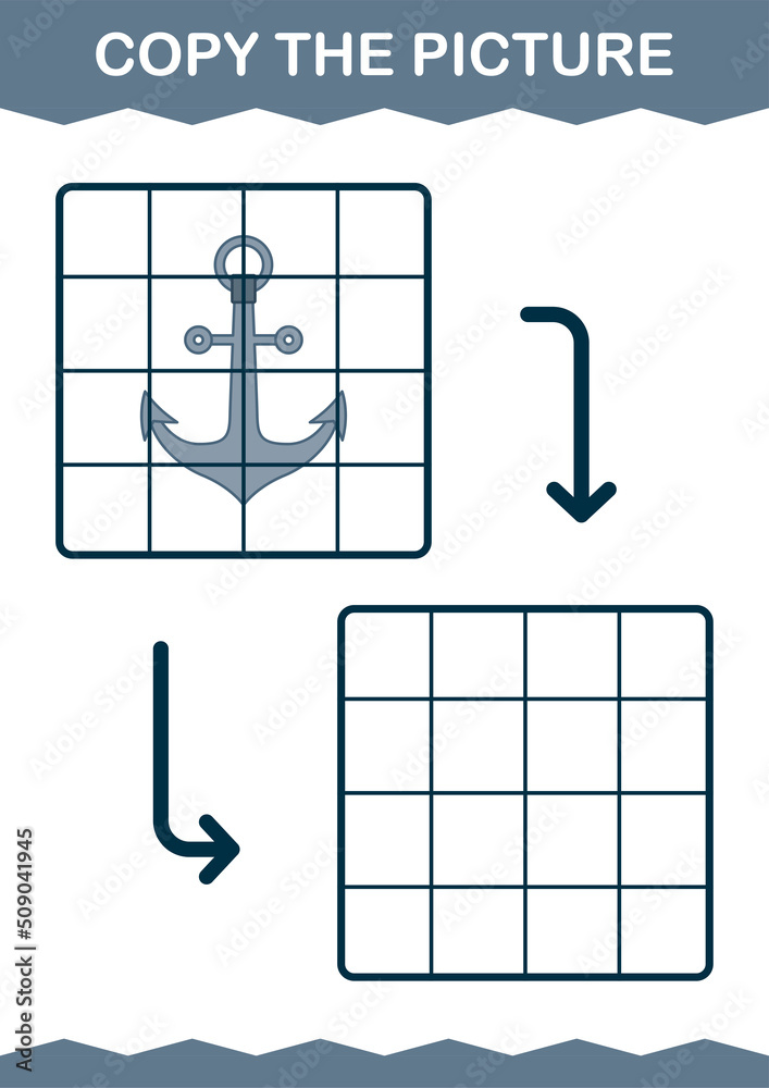 Copy the picture with Anchor. Worksheet for kids Stock Vector | Adobe Stock