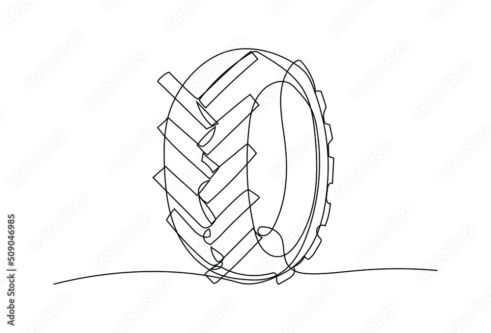 Continuous one line drawing of car tire. Vector illustration on ...