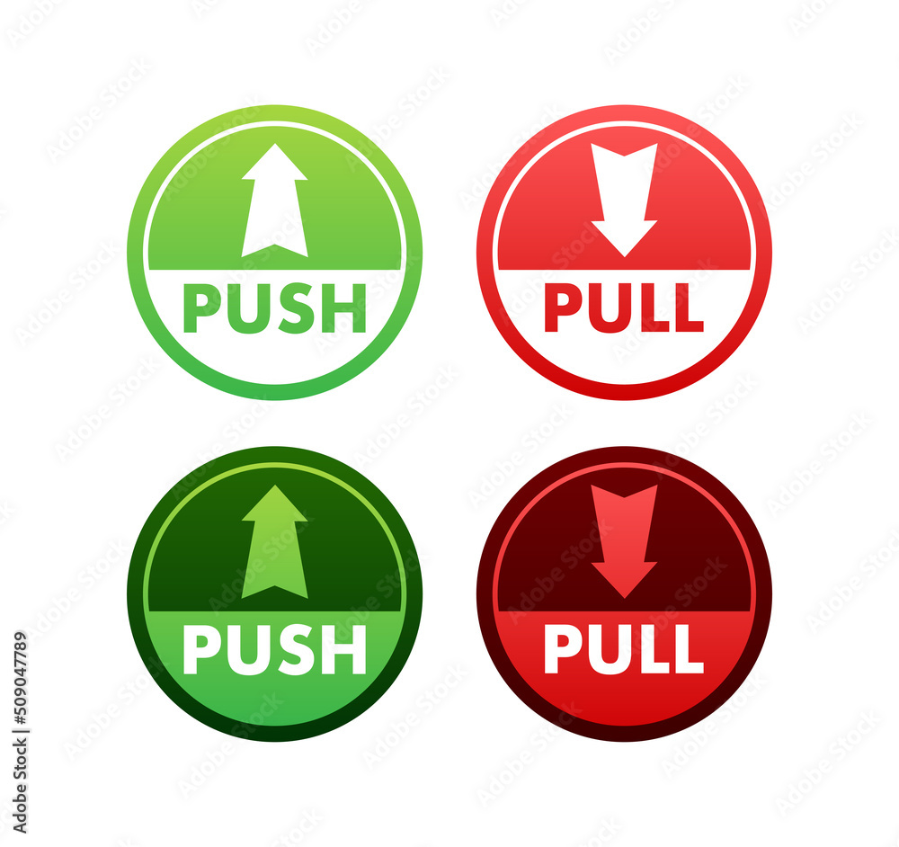 Pull push in flat style on white background. Vector design Stock Vector ...