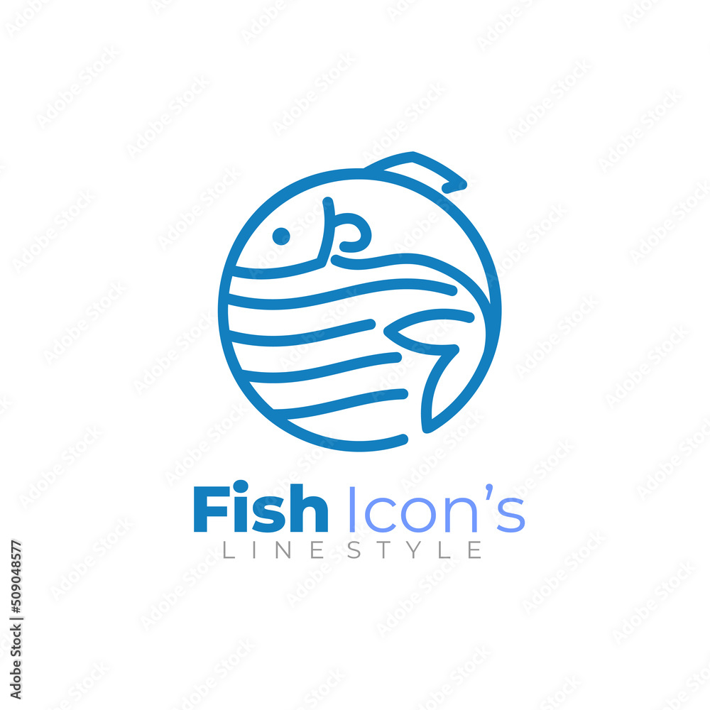 Marine life logo with fish icons, line style, restaurant logos Stock ...