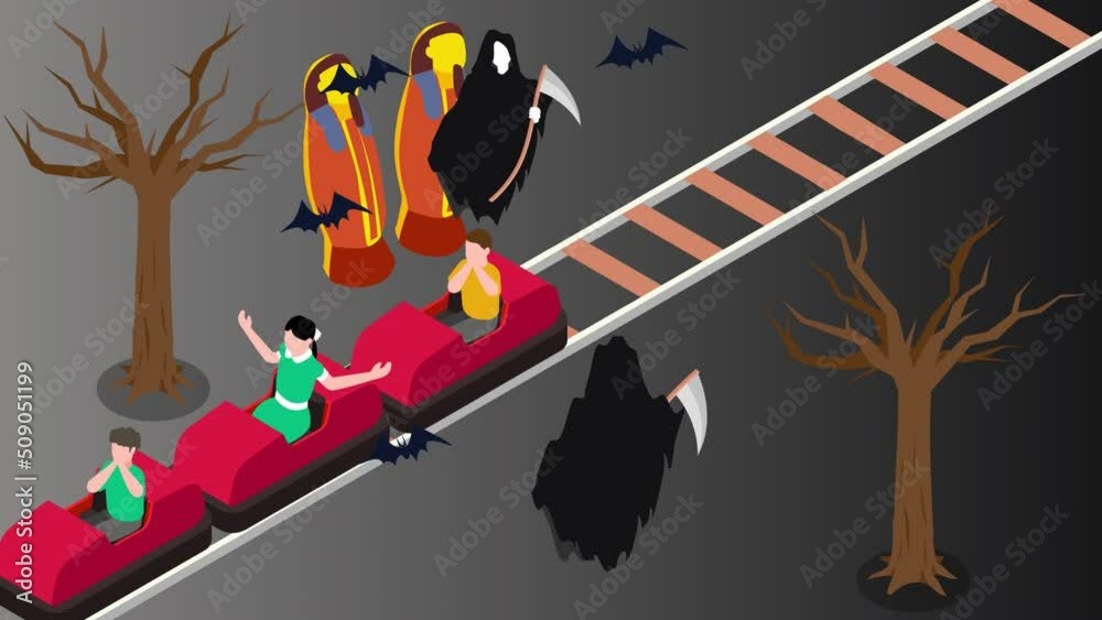 Scared children riding train in ghost house Stock-Video | Adobe Stock