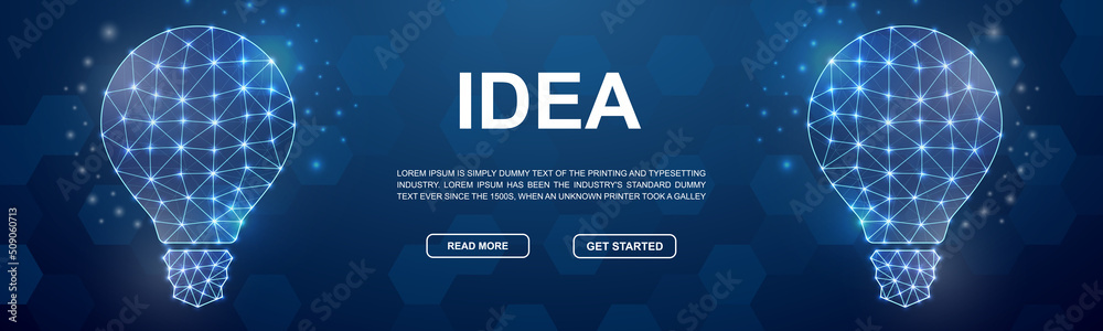 Light bulb polygonal symbol for head promotion banner. Horizontal low ...