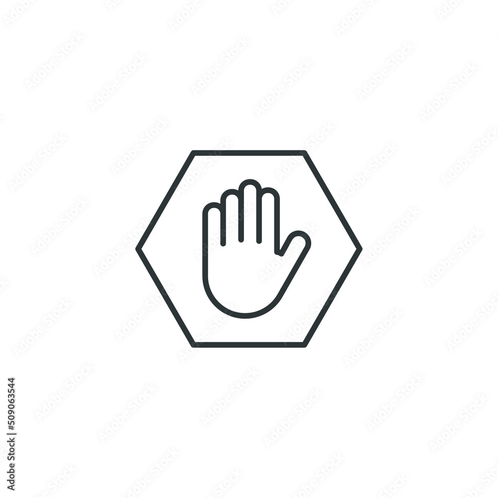 Vector sign of the Hand blocking symbol is isolated on a white ...