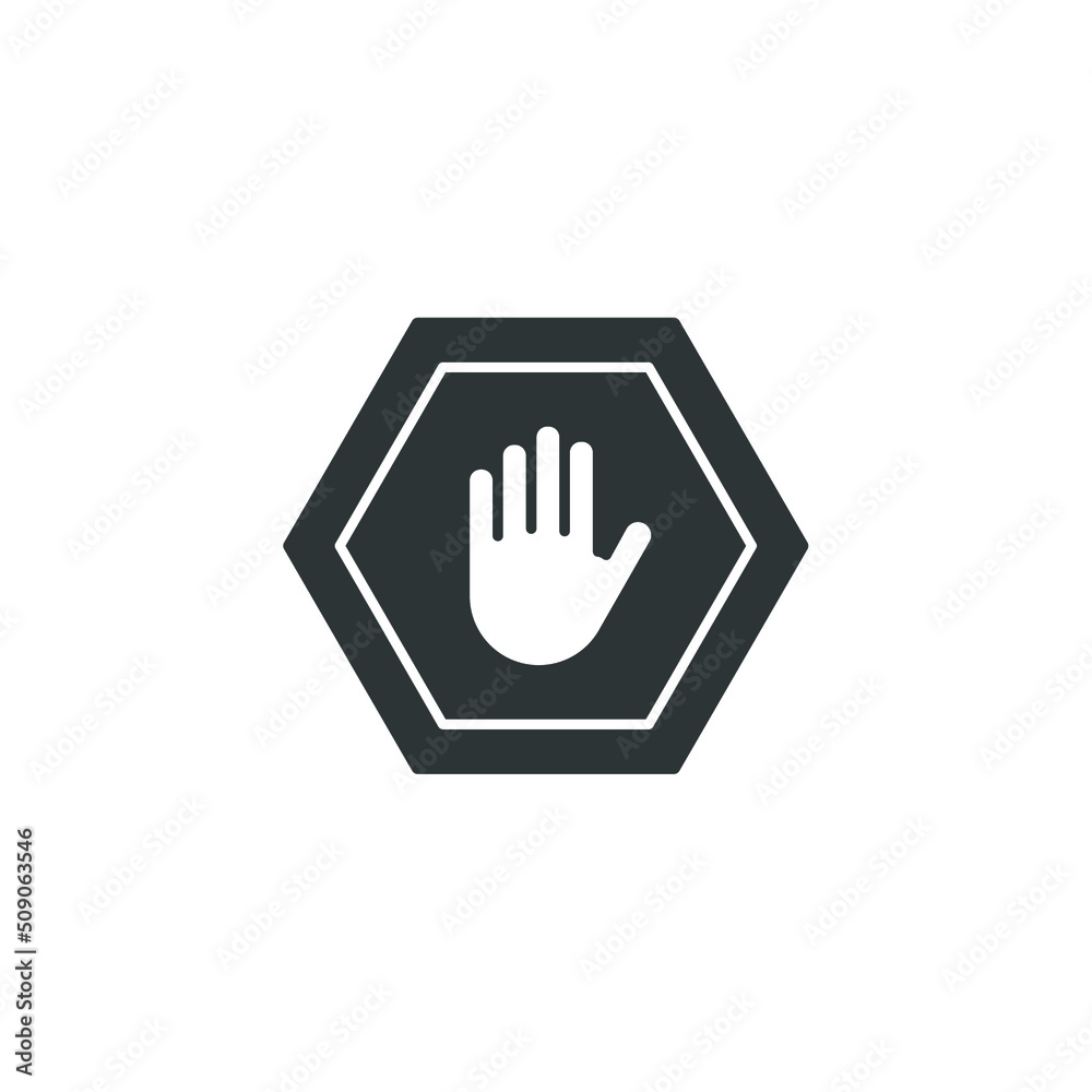 Vector sign of the Hand blocking symbol is isolated on a white ...