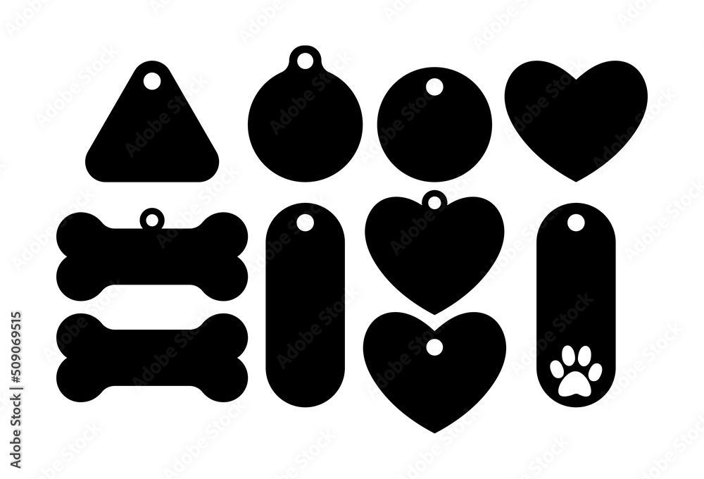 Pet tags set. Template for plotter lazer cutting of paper, wood. Stock ...