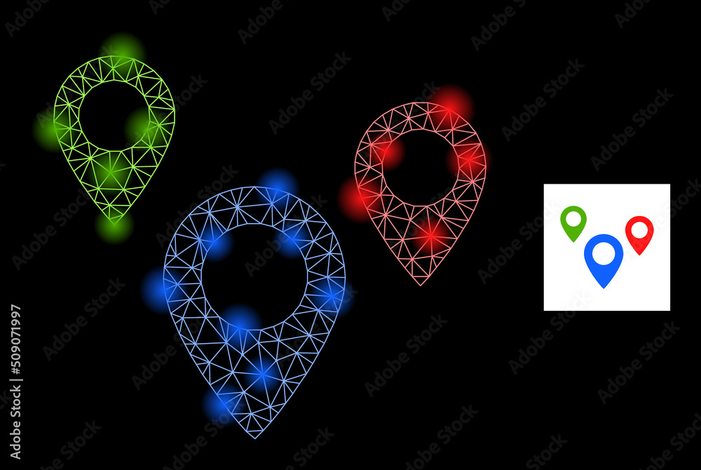 Flare network map objects glare icon with lightspots. Illuminated ...