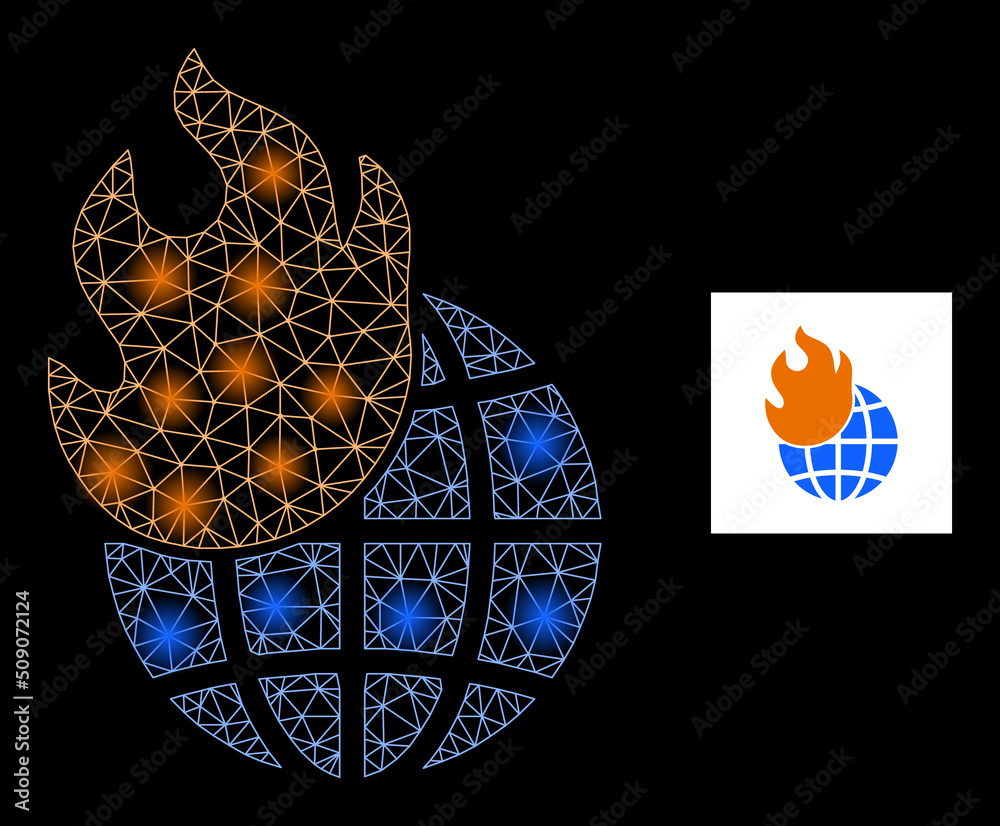 Glossy network world fire constellation icon with light spots ...