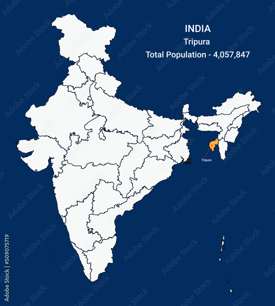 tripura state location, formation and population in India Stock Vector ...