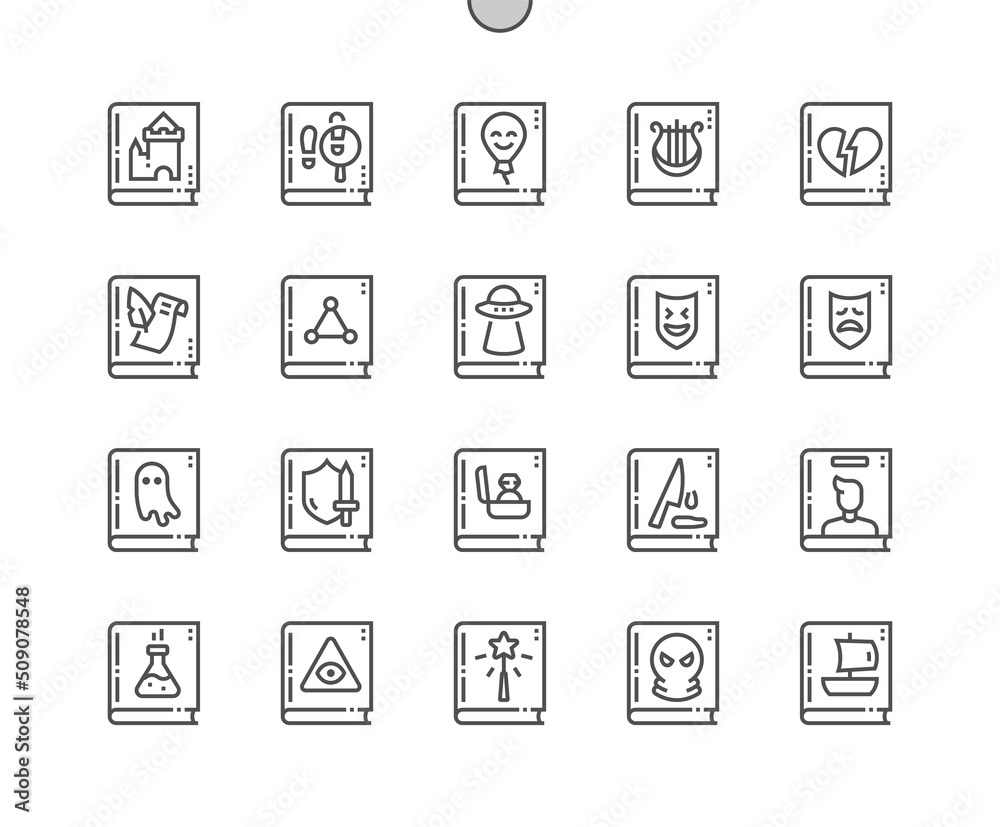 Literary genres books. Bookstore, reading, library content. Childrens ...