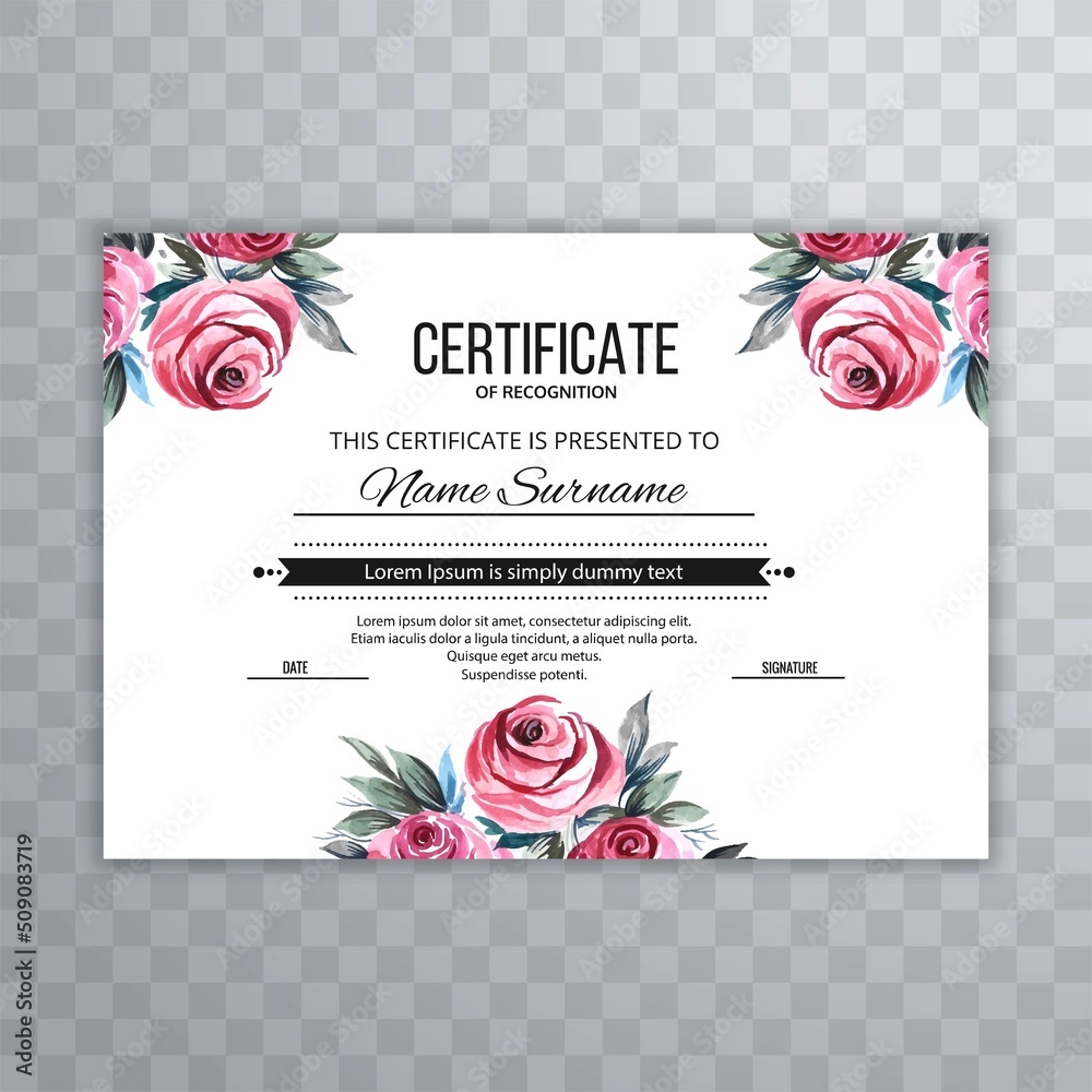 Flower certificate template for achievements graduation diploma design ...