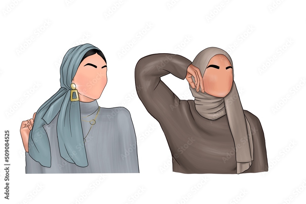 Faceless girl in hijab. Set of illustrations. Stock Illustration ...