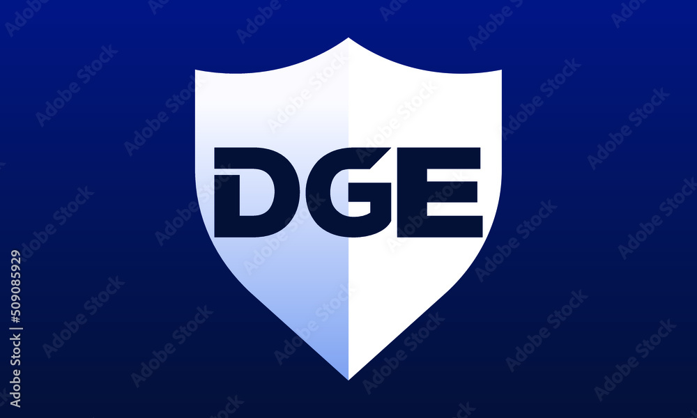 DGE shield logo design on blue background vector template | monogram ...