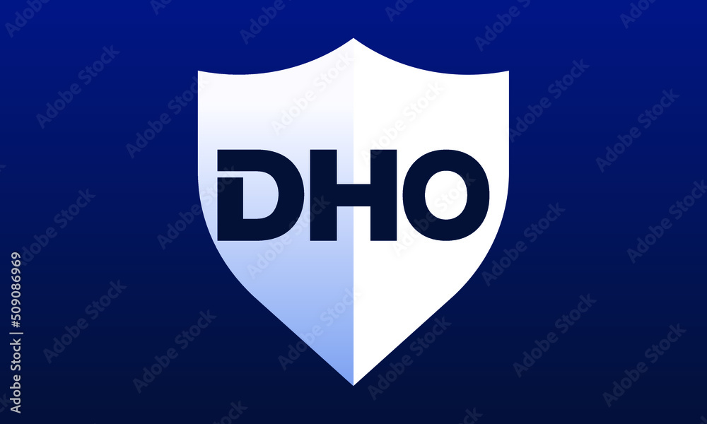 DHO shield logo design on blue background vector template | monogram ...