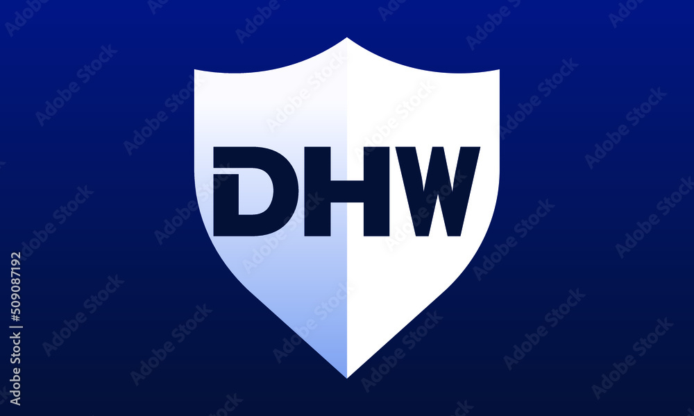 DHW shield logo design on blue background vector template | monogram ...