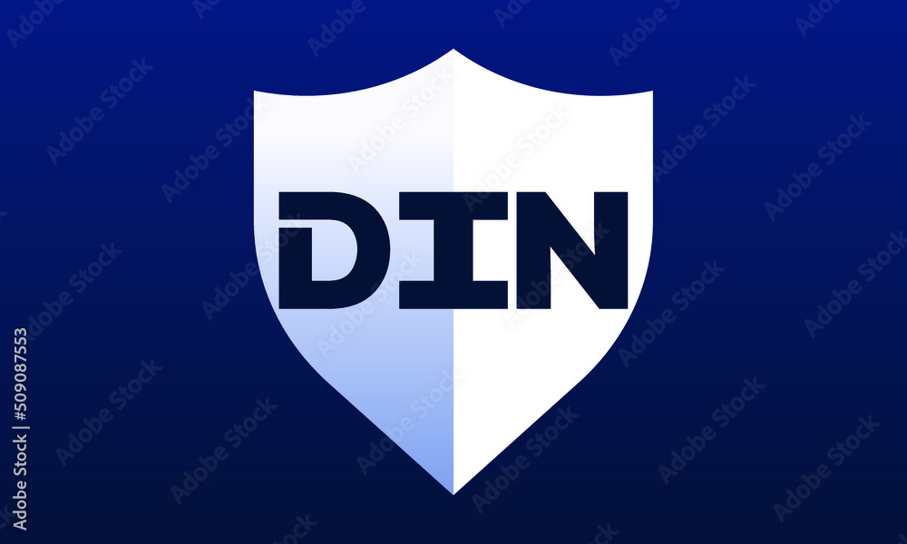 DIN shield logo design on blue background vector template | monogram ...