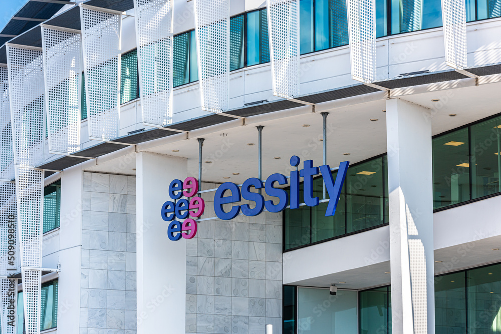 Gothenburg, Sweden - May 01 2022: Essity logo outside the main office ...