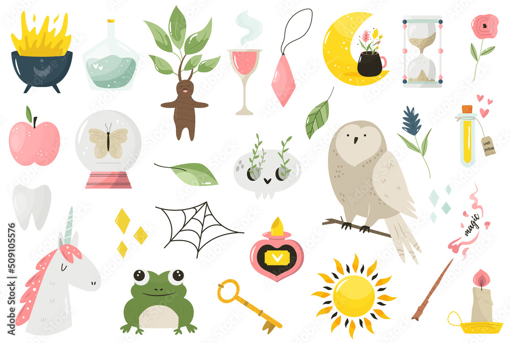 Big set of magical icons and items. Vector image Stock Vector | Adobe Stock
