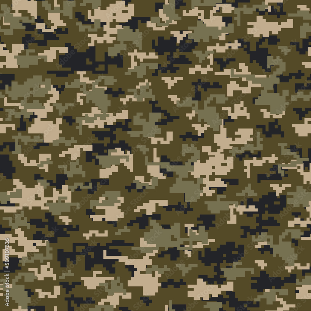 Seamless camouflage pattern. Pixel military ornament. Vector texture ...